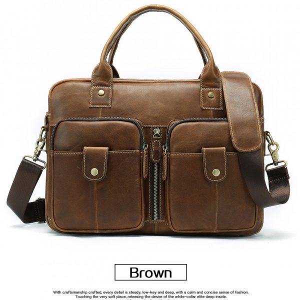 14" Vintage brown 100% leather laptop bag with ample pockets - Blok Shop