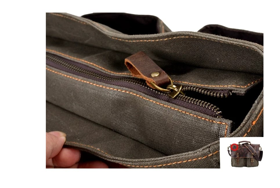 16" army green vintage military leather canvas laptop bag 5150 - Blok Shop