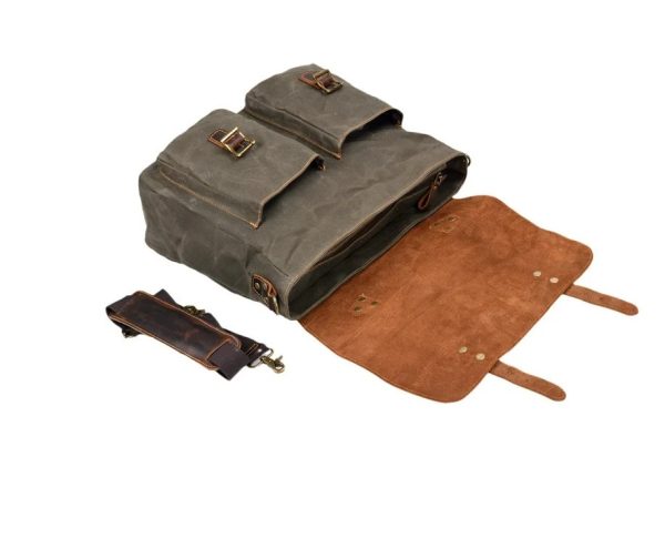 16" army green vintage military leather canvas laptop bag 5150 - Blok Shop